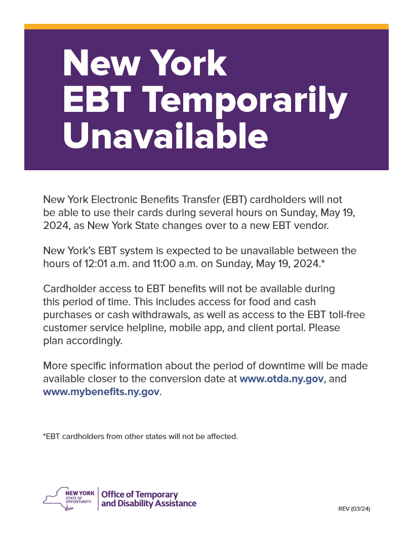 Niagara County DSS Says EBT System Will Be Down on Sunday